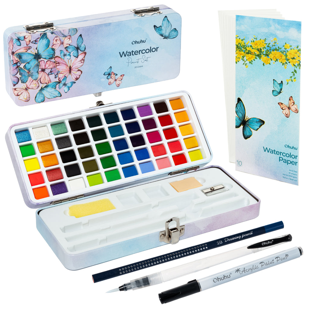 Ohuhu 50 Colors Portable Watercolor Paint Set